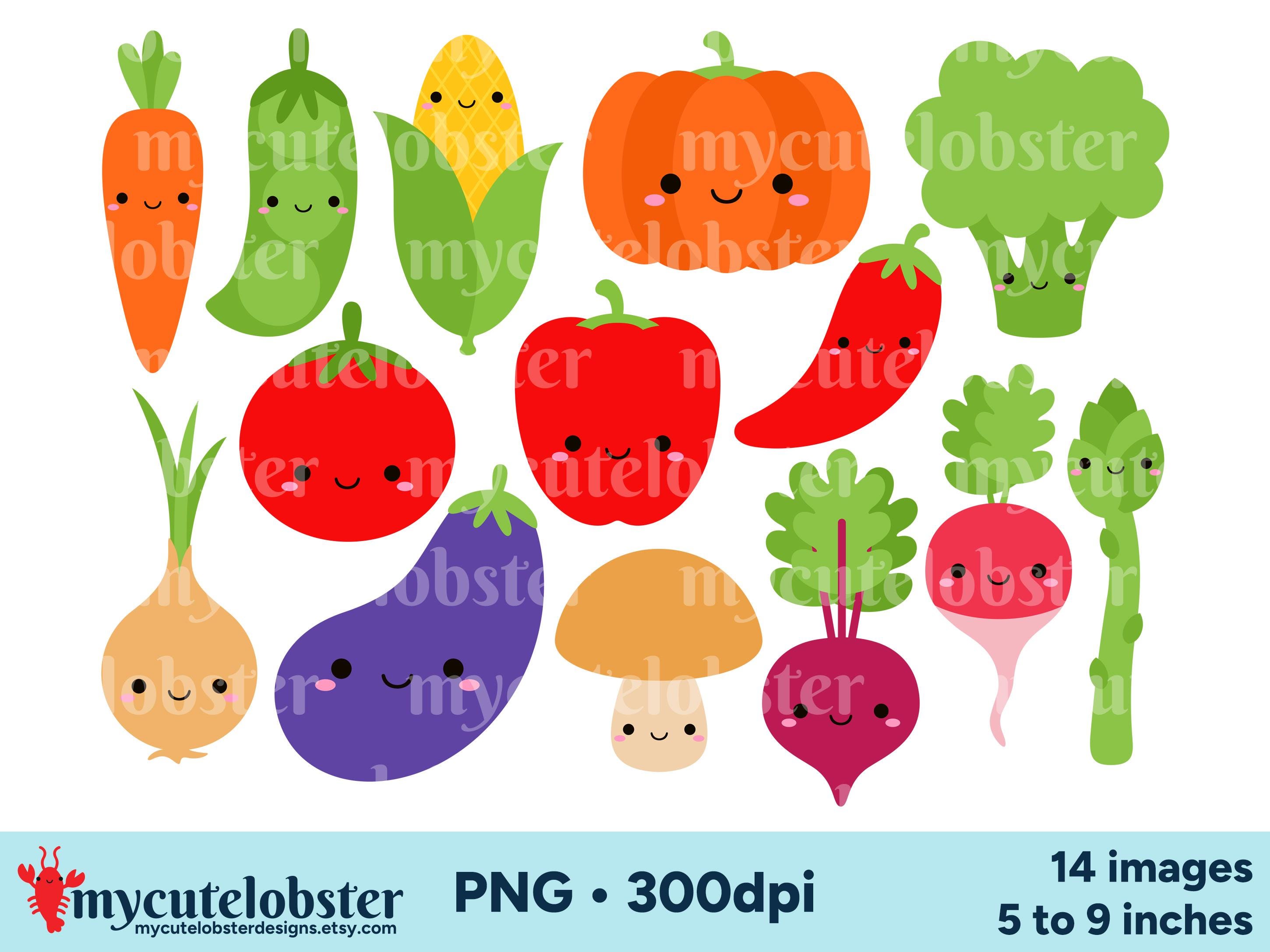 Vegetable Clipart - Set of Happy Vegetables, Food Graphics, PNG Digital ...