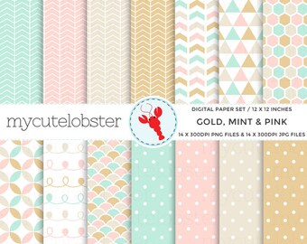 Mint Digital Paper | Etsy