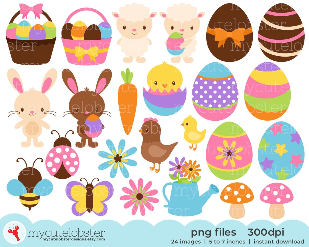 Easter Clipart Clip Art Set of Easter Eggs, Easter Rabbits, Chicks ...