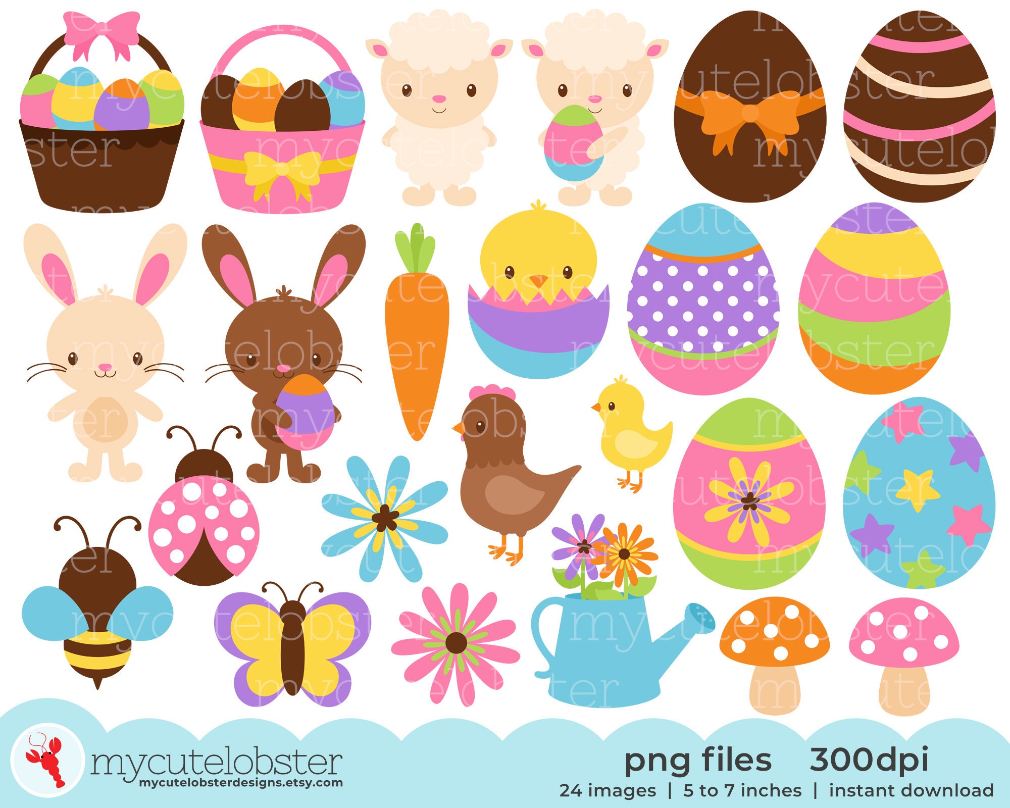 Easter Clipart Clip Art Set of Easter Eggs Easter Rabbits - Etsy