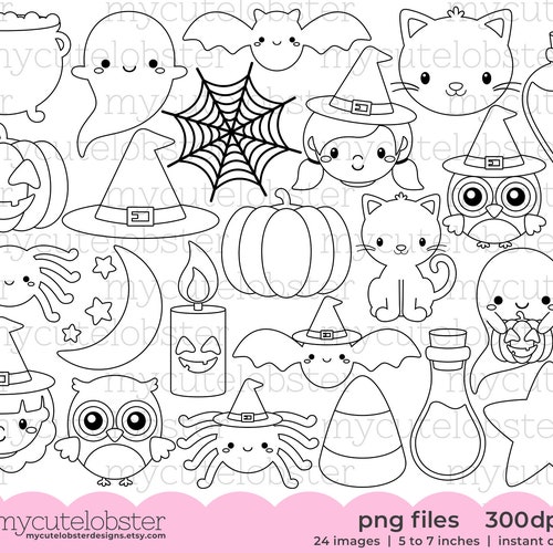 Happy Halloween Digital Stamps Halloween Outlines Line Art - Etsy