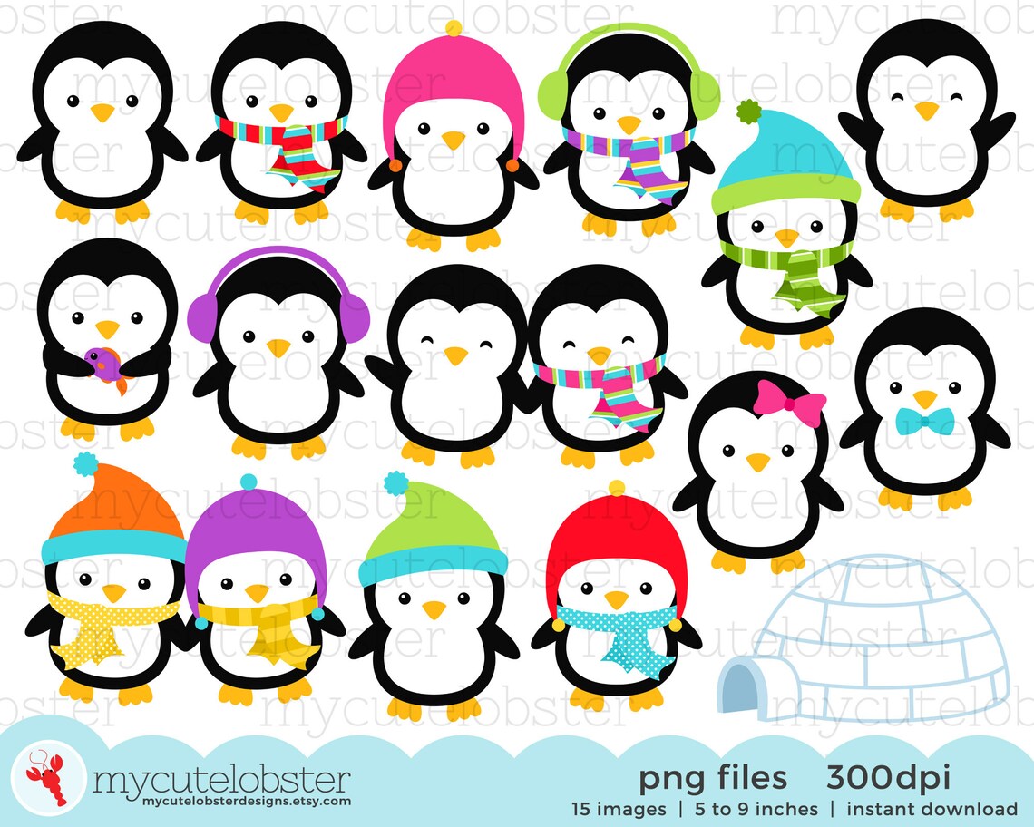 Penguins Clipart Clip Art Set of Penguins Winter Penguins - Etsy