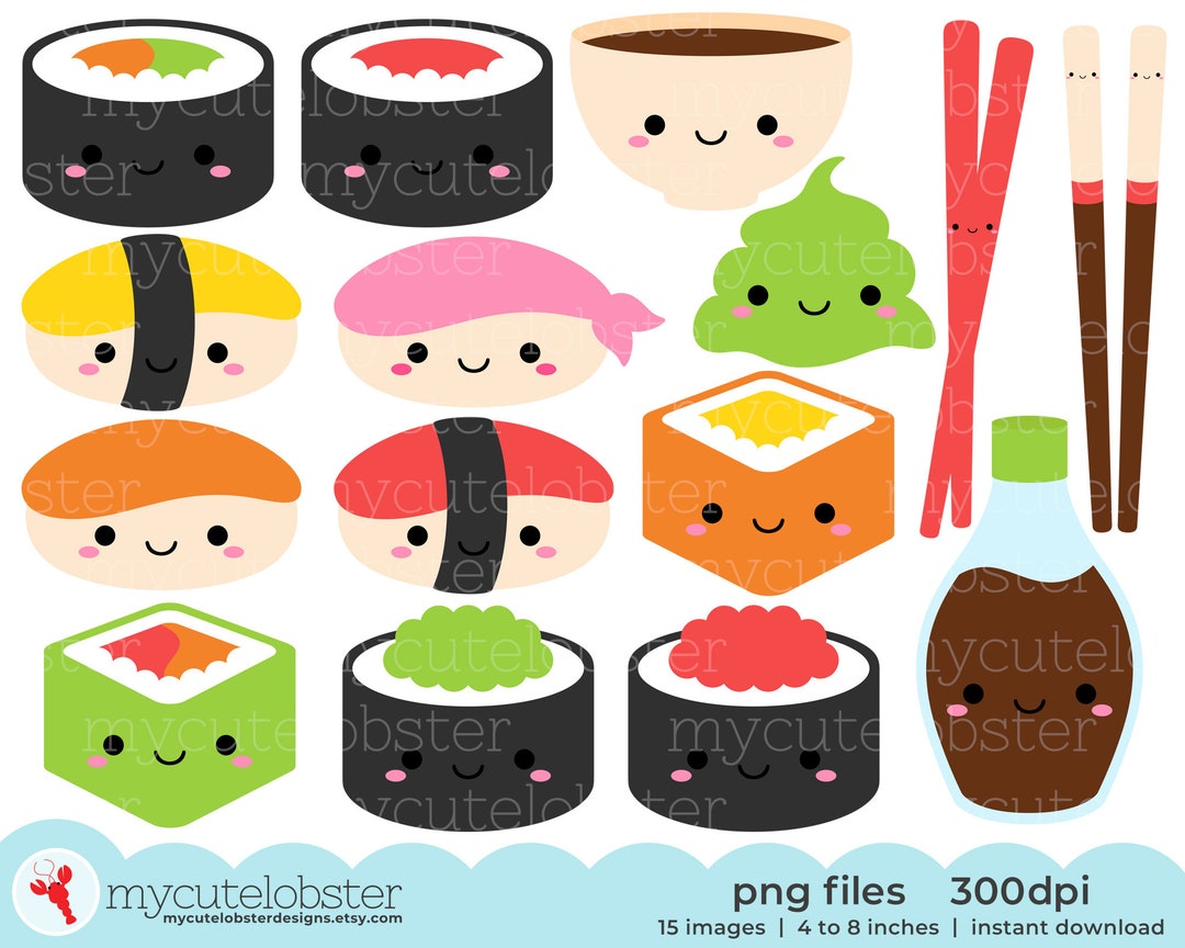 Cute Sushi Clipart Sushi Rolls, Wasabi, Fish, Cute Sushi, Happy Sushi ...