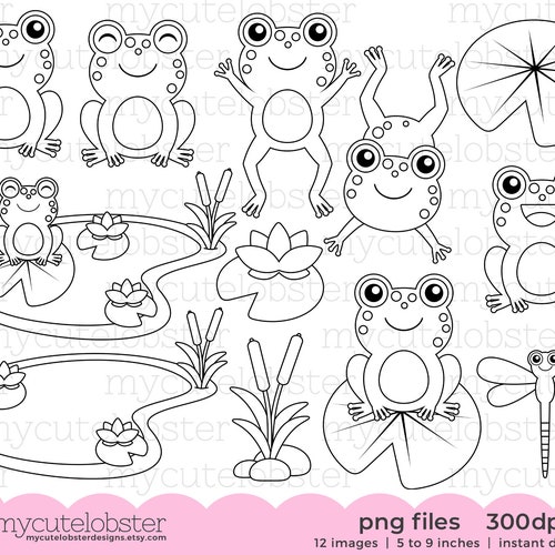 Frogs Digital Stamps Frog Line Art Cute Frogs Outlines - Etsy