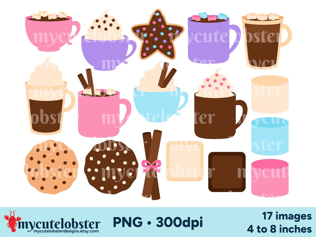 Hot Chocolate Clipart - Hot Cocoa Clipart Set, Chocolate, Mugs, Cocoa ...