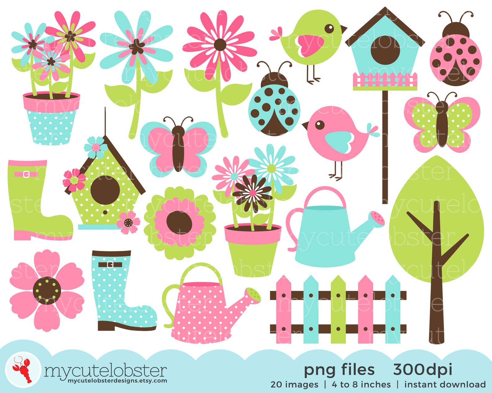 Spring Garden Clipart Set Flowers Birds Butterflies | Etsy