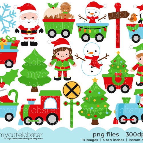 Christmas Clipart Clip Art Set of Santa Wreath Holly | Etsy