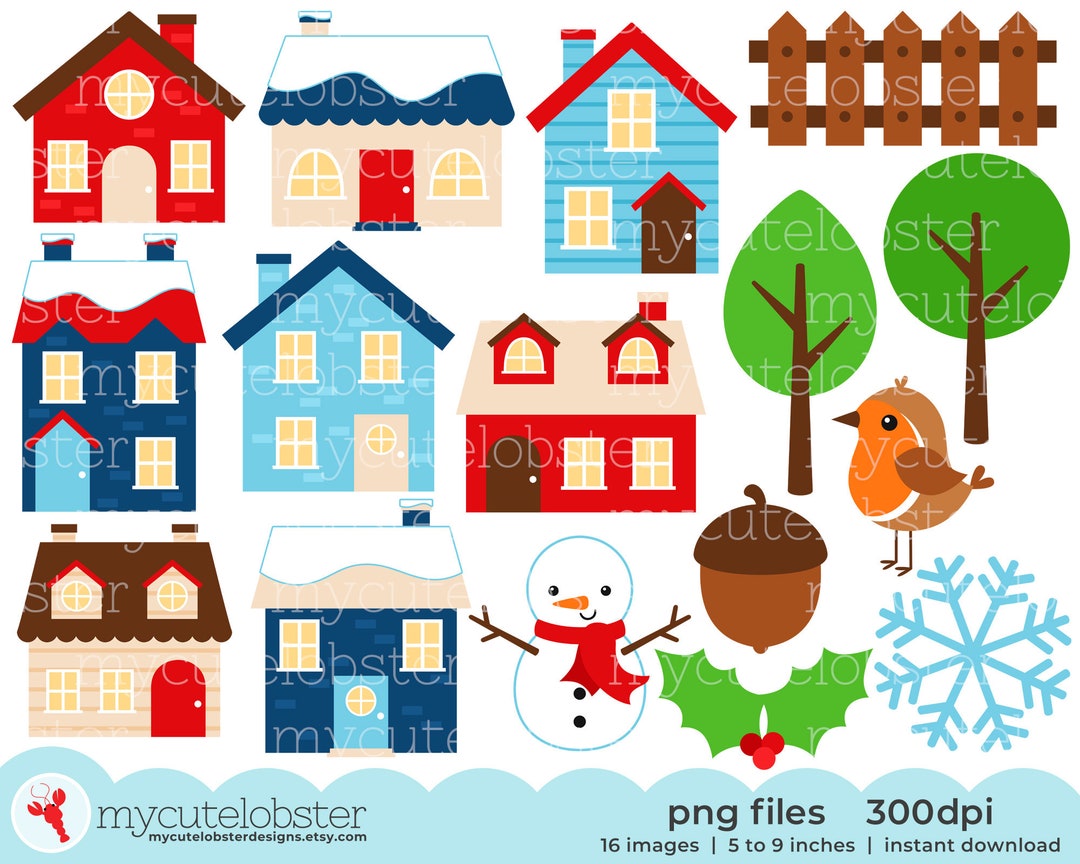 Winter Houses Clipart Set of Winter Houses, Cute Houses, Buildings Clip ...