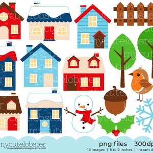 Winter Houses Clipart Set of Winter Houses, Cute Houses, Buildings Clip ...