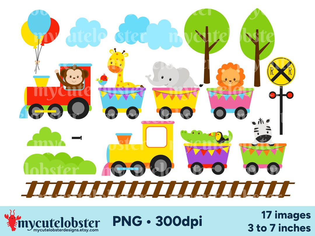Safari Animals Train Clipart, Cute Animals Clipart, Animal Train ...