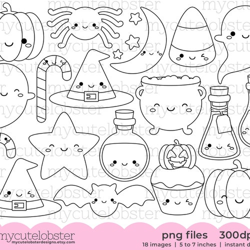 Happy Halloween Digital Stamps Halloween Outlines Line Art - Etsy