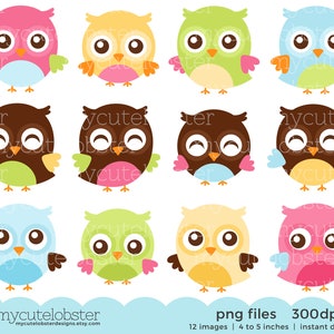 Owls Clipart Set of Cute Owls Pastel Owls Happy Owls | Etsy