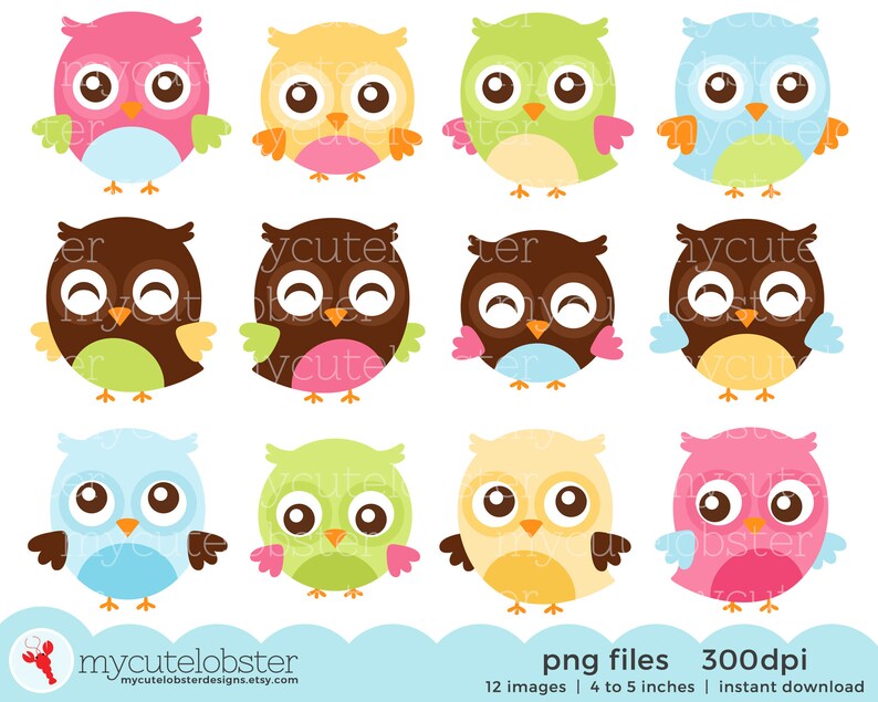 Owls Clipart Set of Cute Owls Pastel Owls Happy Owls | Etsy