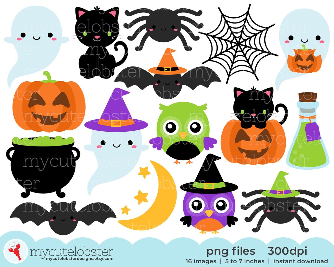 Halloween Friends Clipart Cute Halloween Clip Art Set, Ghosts, Owls ...