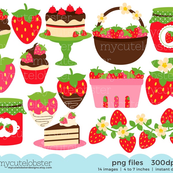 Strawberries Clipart - Etsy