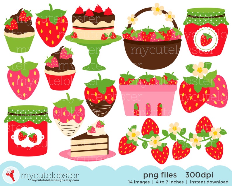 Strawberries Clipart Set Clip Art Set of Strawberries - Etsy
