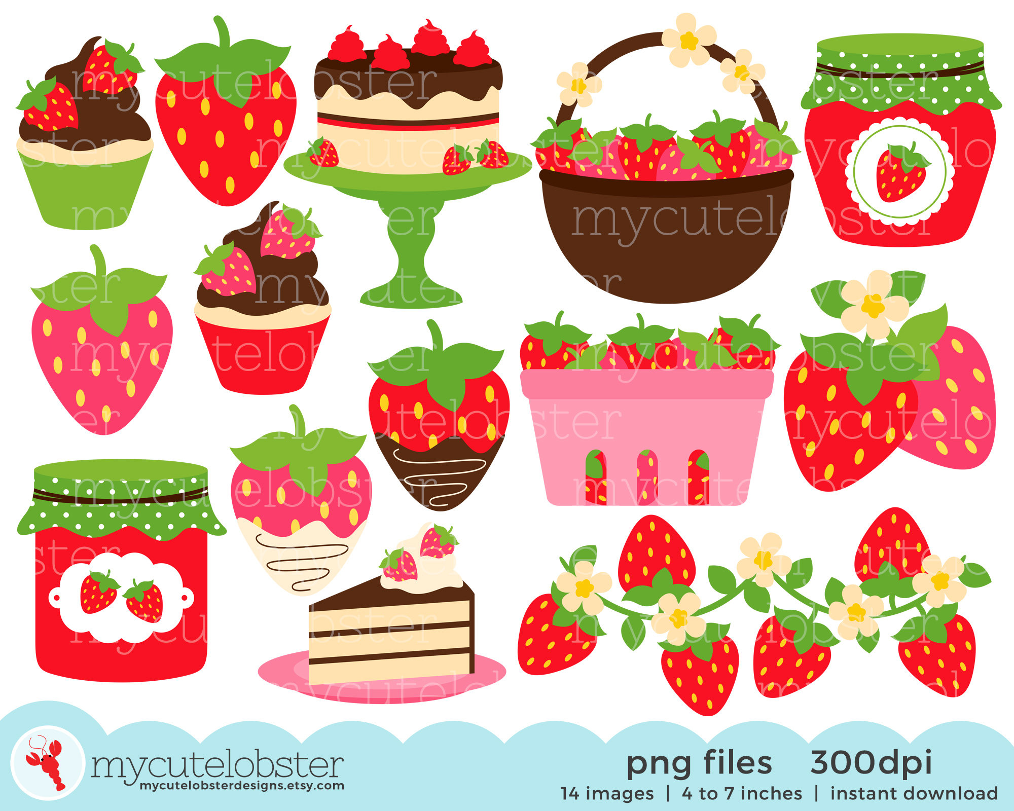 Strawberries Clipart Set Clip Art Set of Strawberries | Etsy