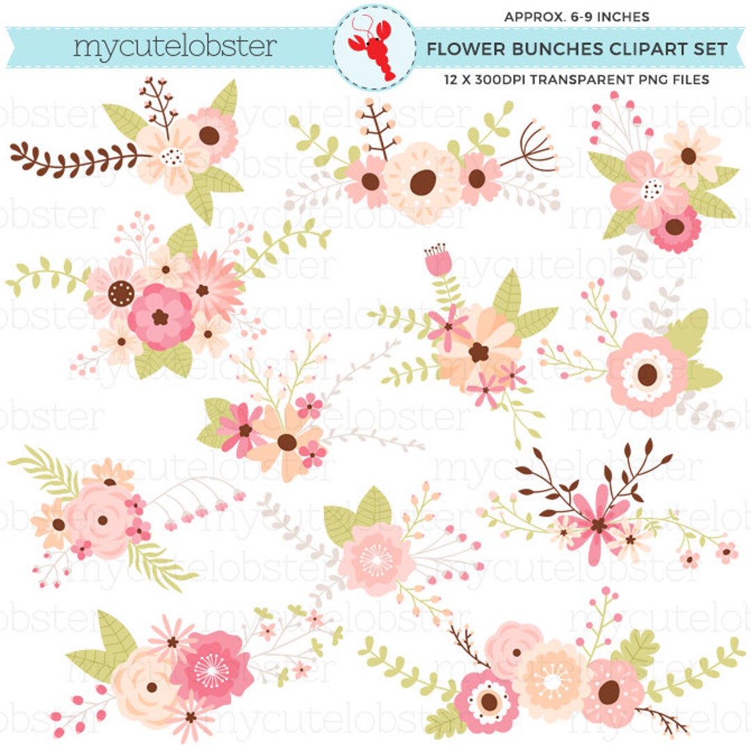 Flower Bunches Clipart Set Clip Art Set of Flowers, Florals, Wedding ...