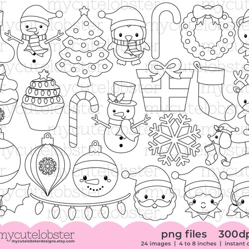 Christmas Penguins Digital Stamps Penguins Line Art - Etsy