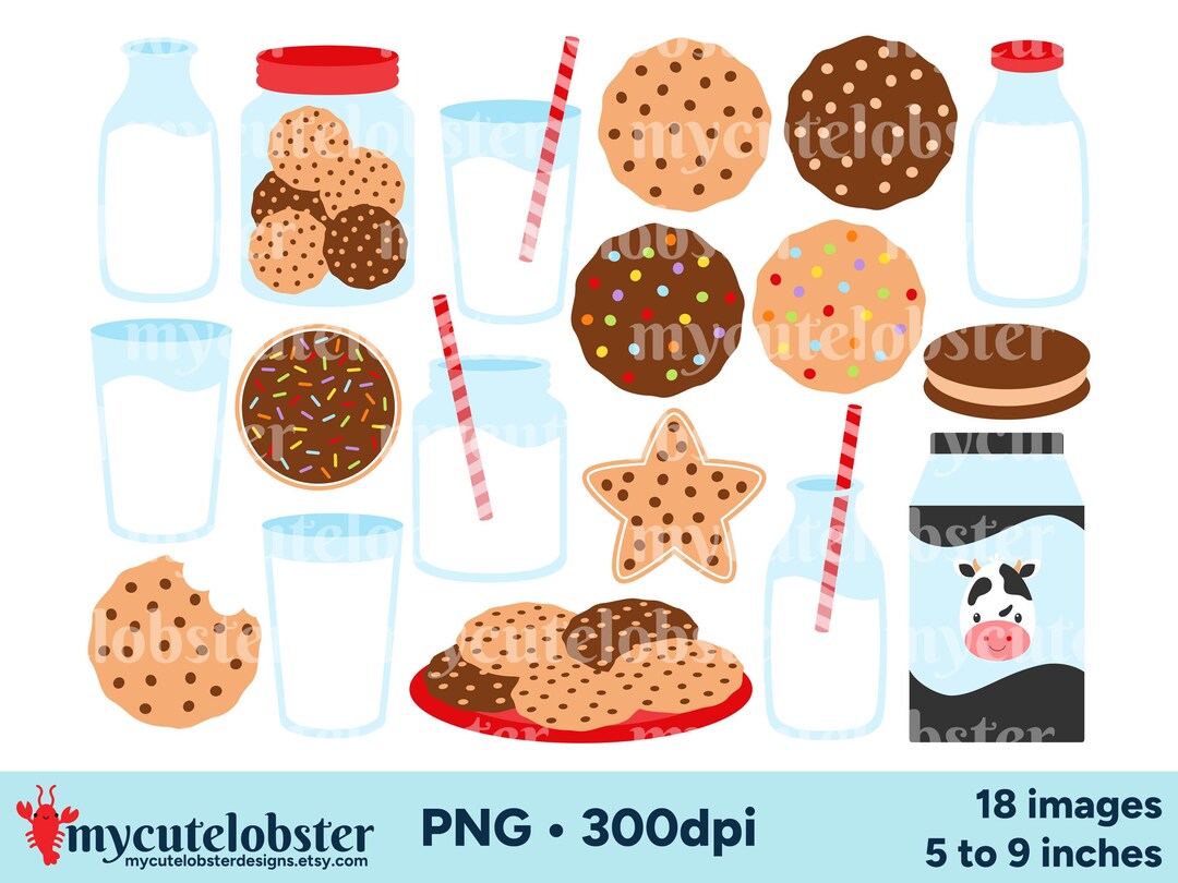Milk & Cookies Clipart - Clip Art Set of Cookies, Milk, Bottles ...