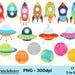 Spaceships Clipart - Set of Space Rockets, Space Clip Art Set, Planets ...