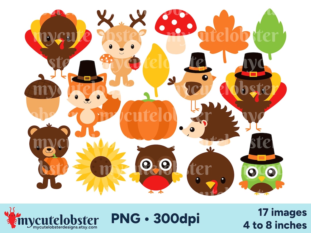 Thanksgiving Friends Clipart - Cute Animals Clip Art, Turkeys, Fox ...