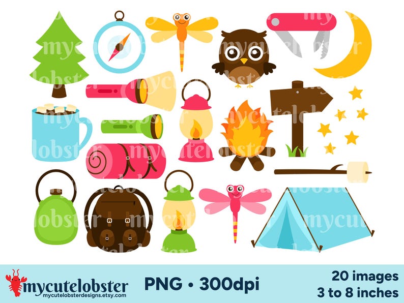 Camping Clipart - Set of Campsite Graphics, Forest Clip Art, PNG ...