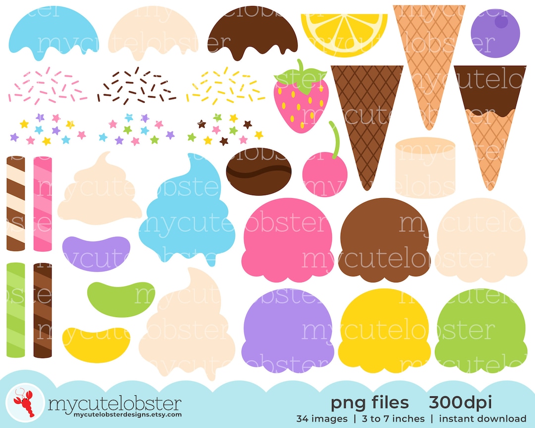 Ice Cream Clipart, Build Your Own Ice Cream PNG Clip Art Set, Dessert ...