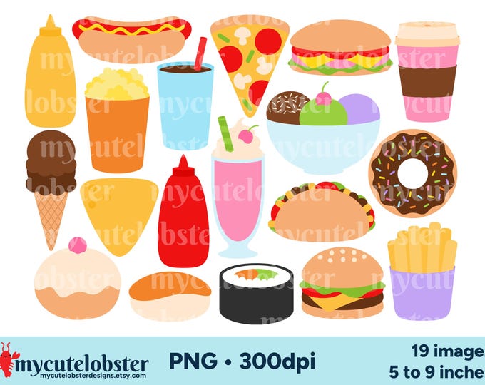 Food Clip Art, Cute Food Clipart, Clipart for Coloring, Coloring Clip ...