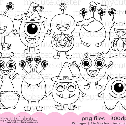 Halloween Digital Stamps Cute Halloween Line Art Bats - Etsy