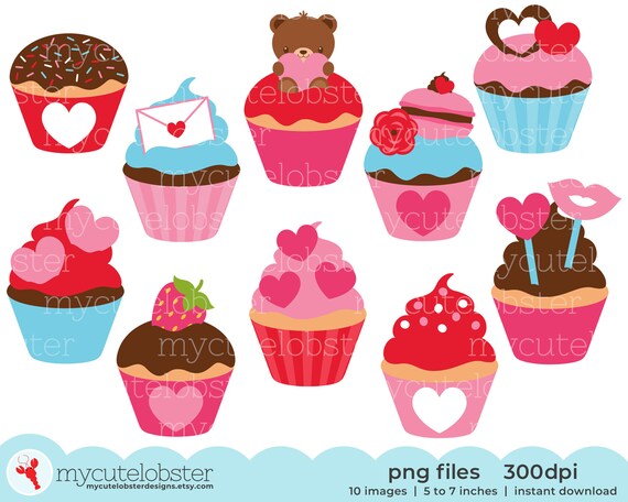 Valentine's Cupcakes Clipart Set of Valentine's Day | Etsy