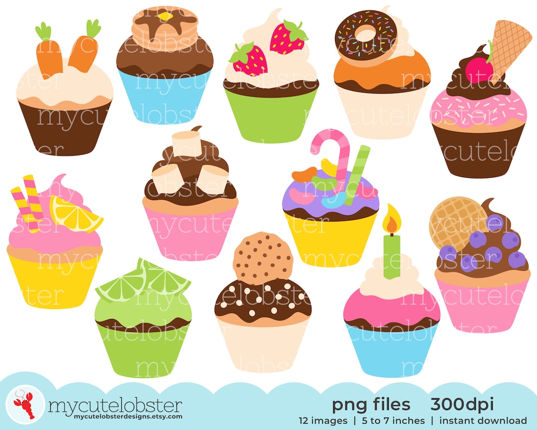 Fun Cupcakes Clipart Clip Art Set of Cupcakes, Dessert, Cake, Fun Food ...