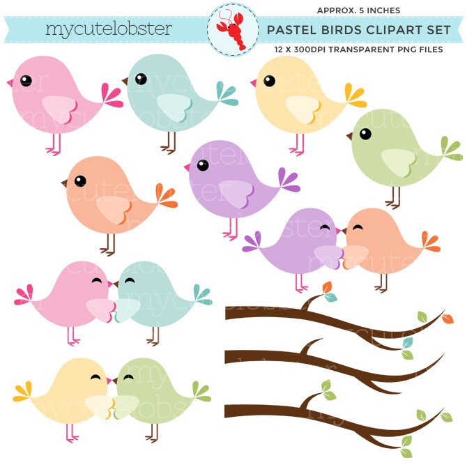 Pastel Birds Clipart Set clip art set of birds lovebirds | Etsy
