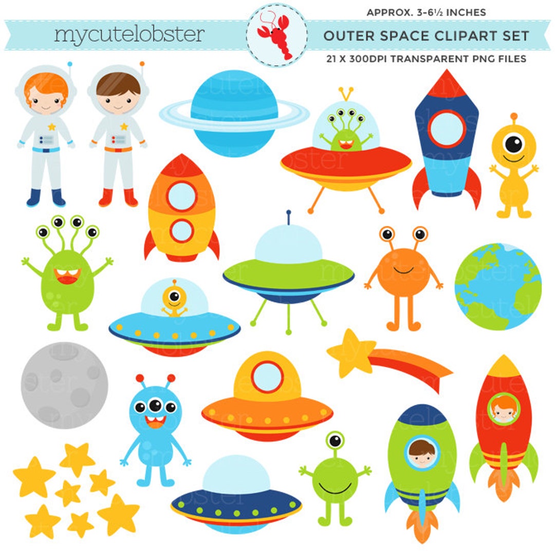 Outer Space Clipart Set Clip Art of Aliens, Spaceships, Astronauts ...