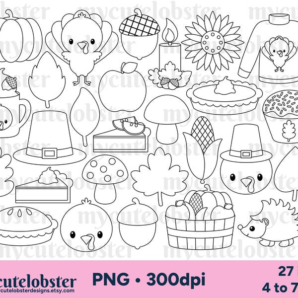Black and White Images of Happy Thanksgiving Clipart - Etsy