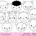 Farm Animal Faces Digital Stamps Outlines, Farmyard Line Art, Cute ...