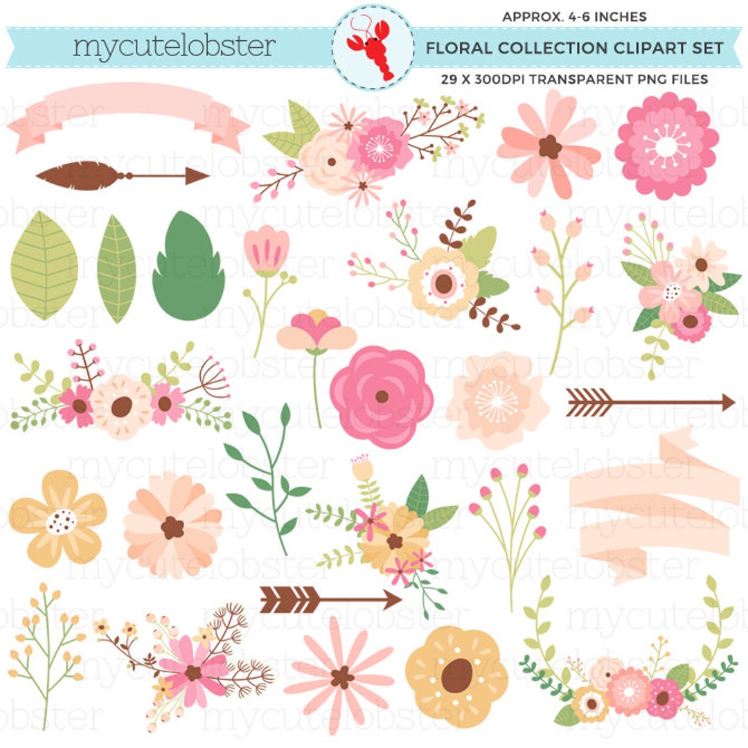 Floral Collection Clipart Set - Flowers, Leaves, Floral Clip Art ...