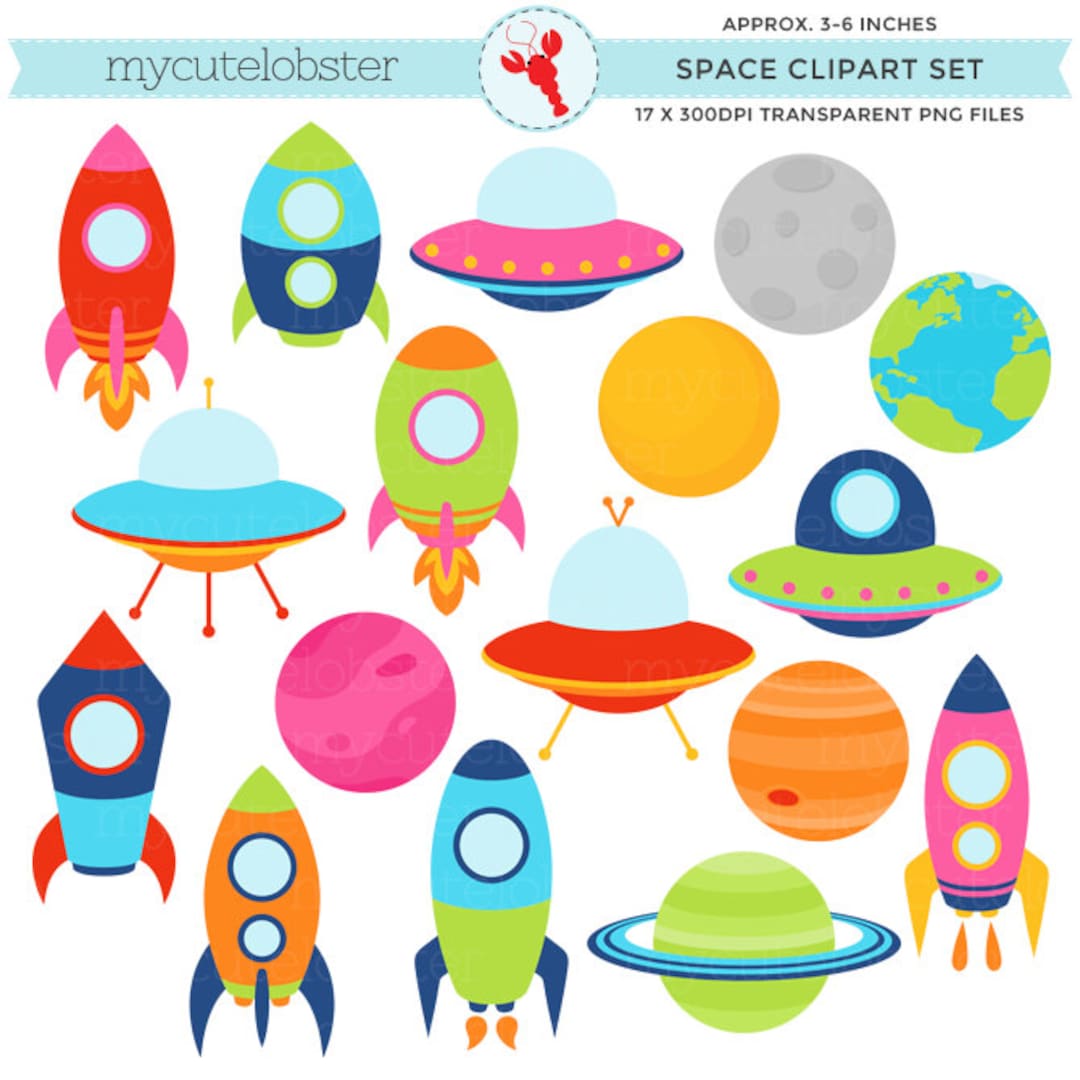 Space Rockets, Ships & Planets Clipart Set Outer Space, Spaceships ...