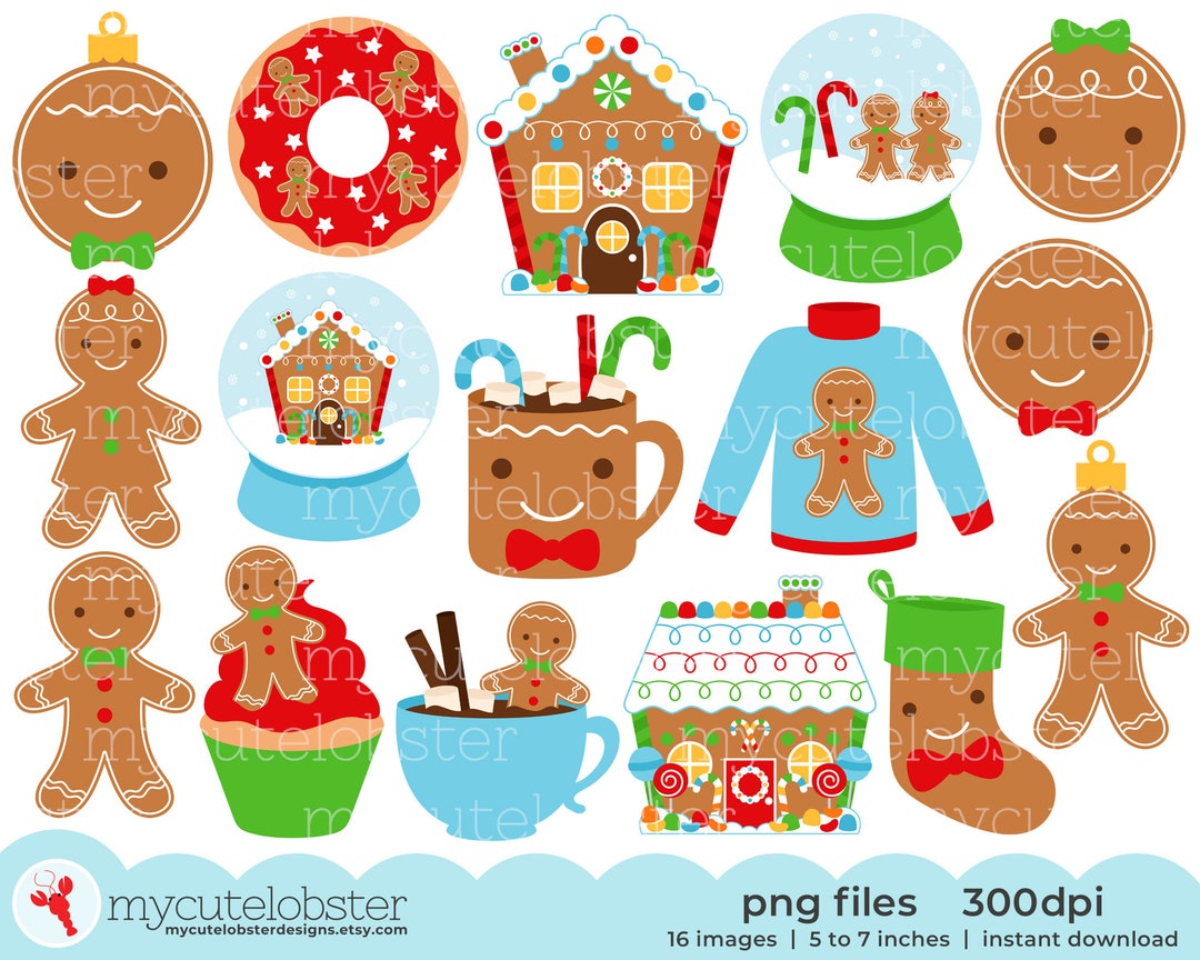 Gingerbread Christmas Clipart Gingerbread Clip Art Set, Cute ...