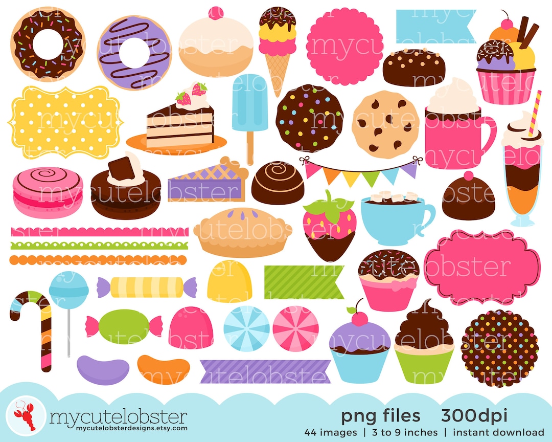 Sweets & Treats Clipart Set - Digital Elements - Donuts, Frames ...