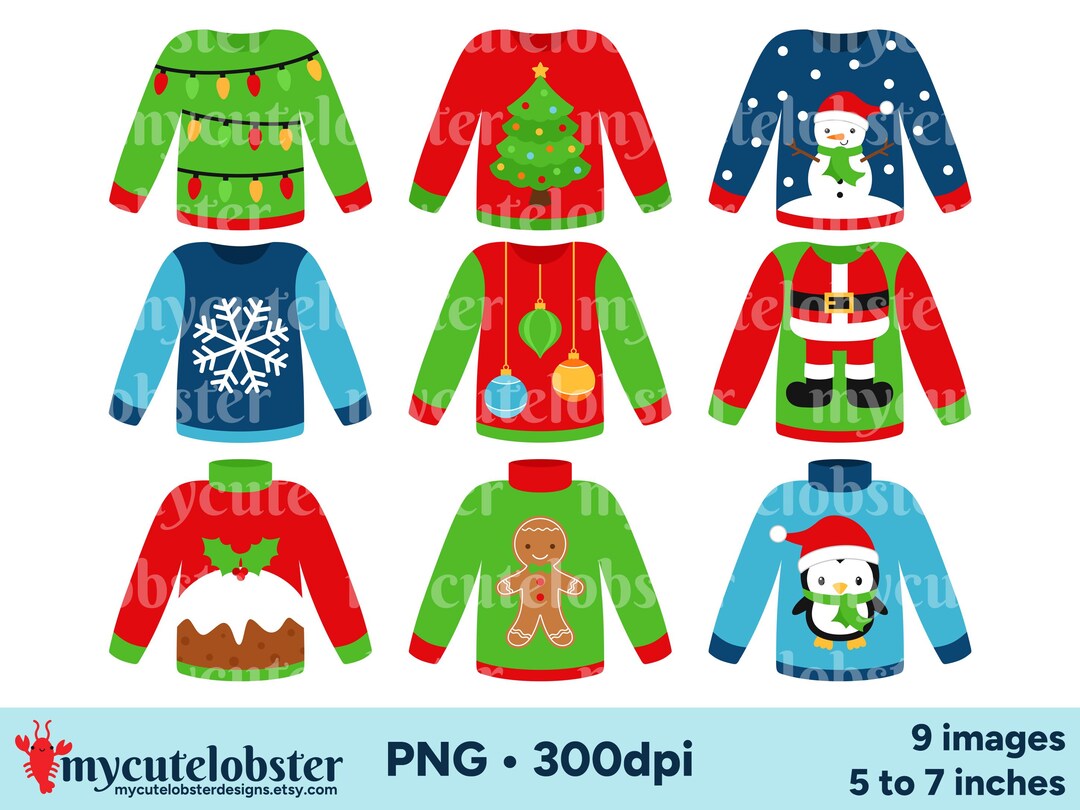 Christmas Sweaters Clipart - Fun Festive Sweaters, Ugly Christmas ...