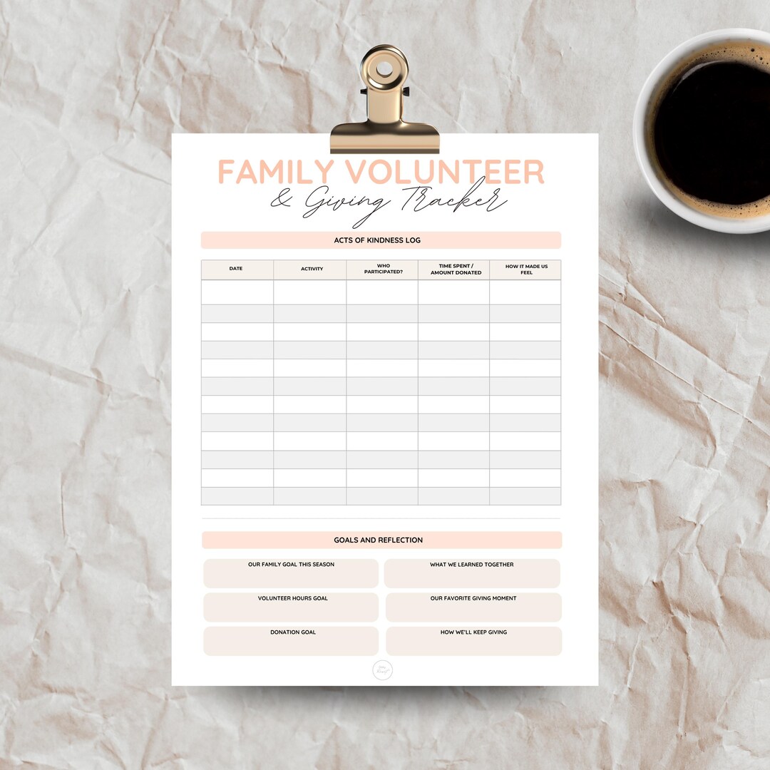 Family Volunteer & Giving Tracker Printable – Acts of Kindness Log ...