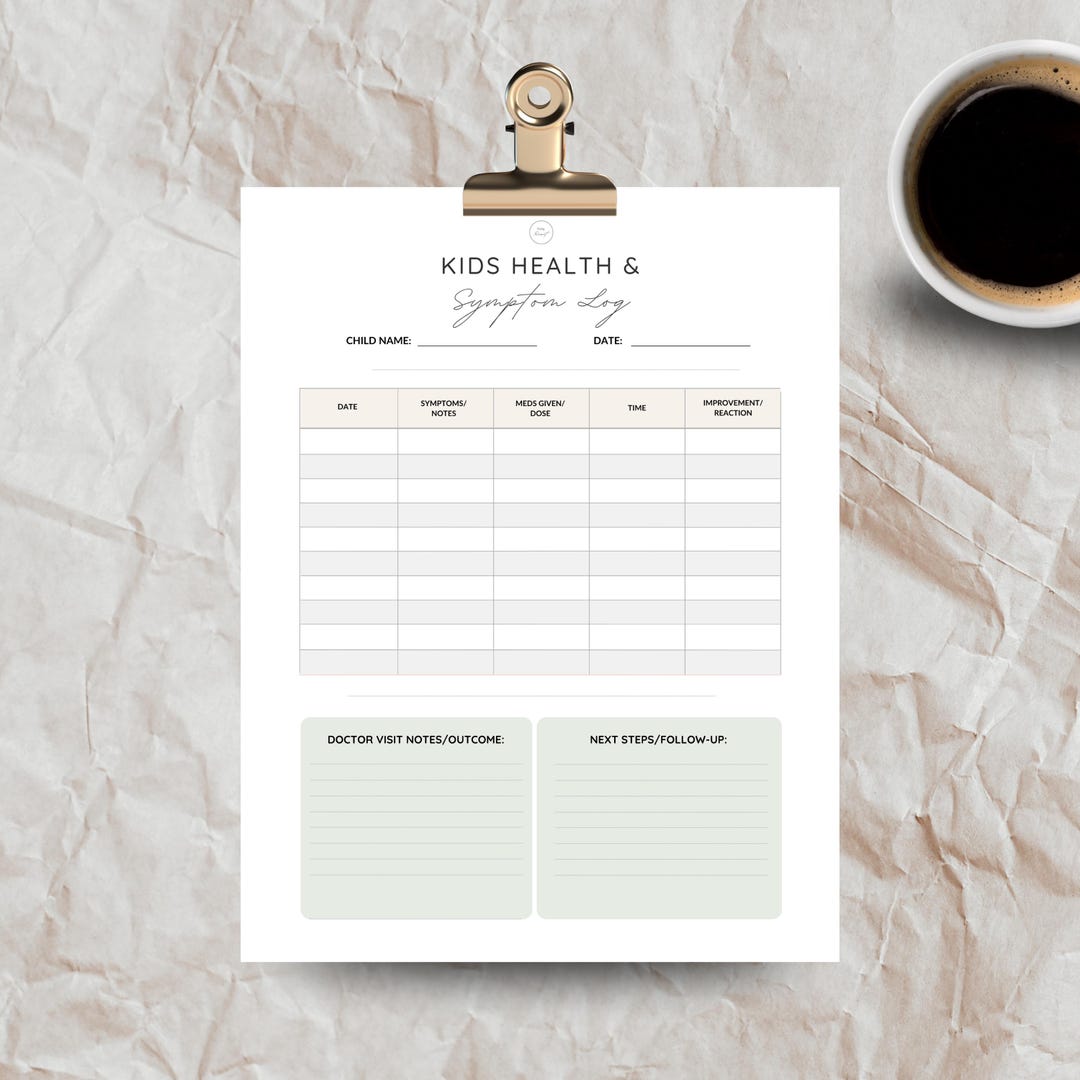 Kids Health & Symptom Log Printable | One-page Tracker for Allergies ...