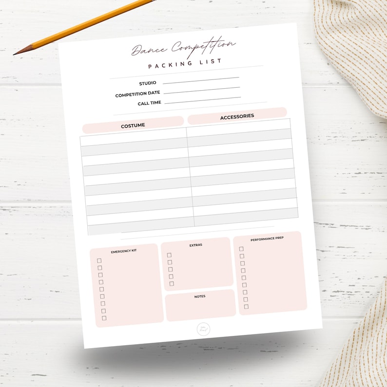 Dance Competition Packing List Printable | 2-page Dance Bag Checklist ...