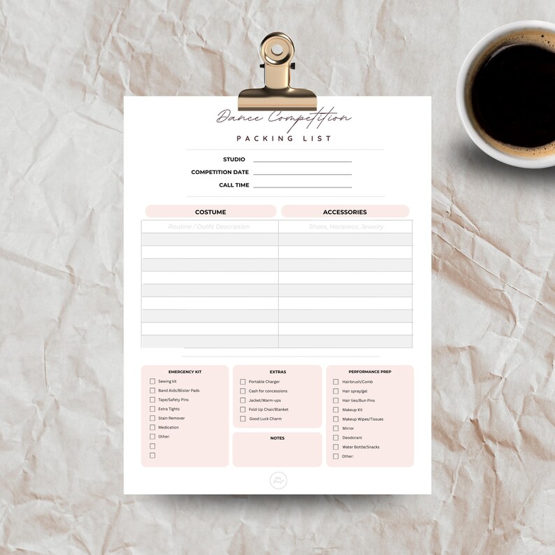 Dance Competition Packing List Printable | 2-page Dance Bag Checklist ...