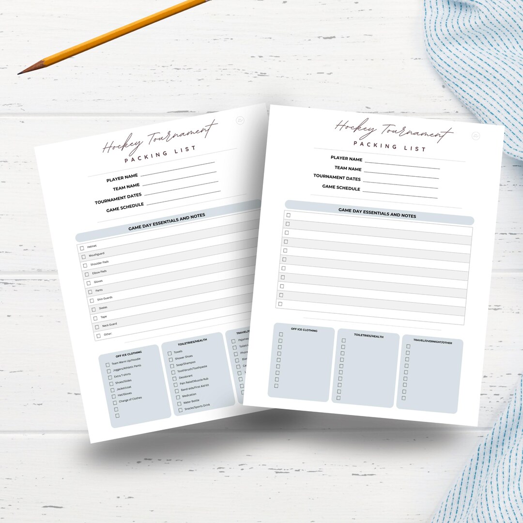 Hockey Tournament Packing List Printable | 2-page Hockey Bag Checklist ...