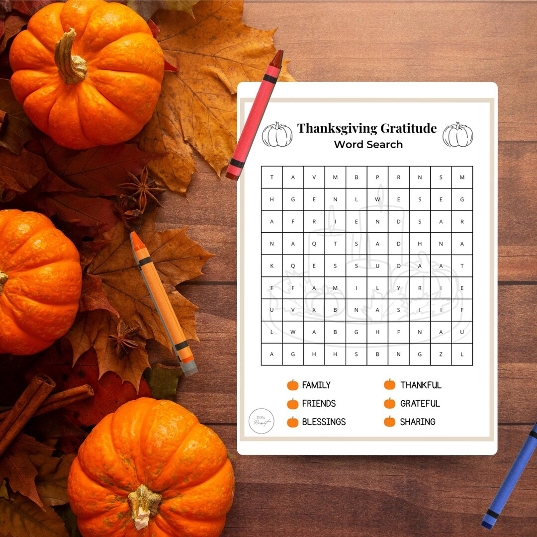 Thanksgiving Gratitude Word Search | Kids Holiday Printable Puzzle ...