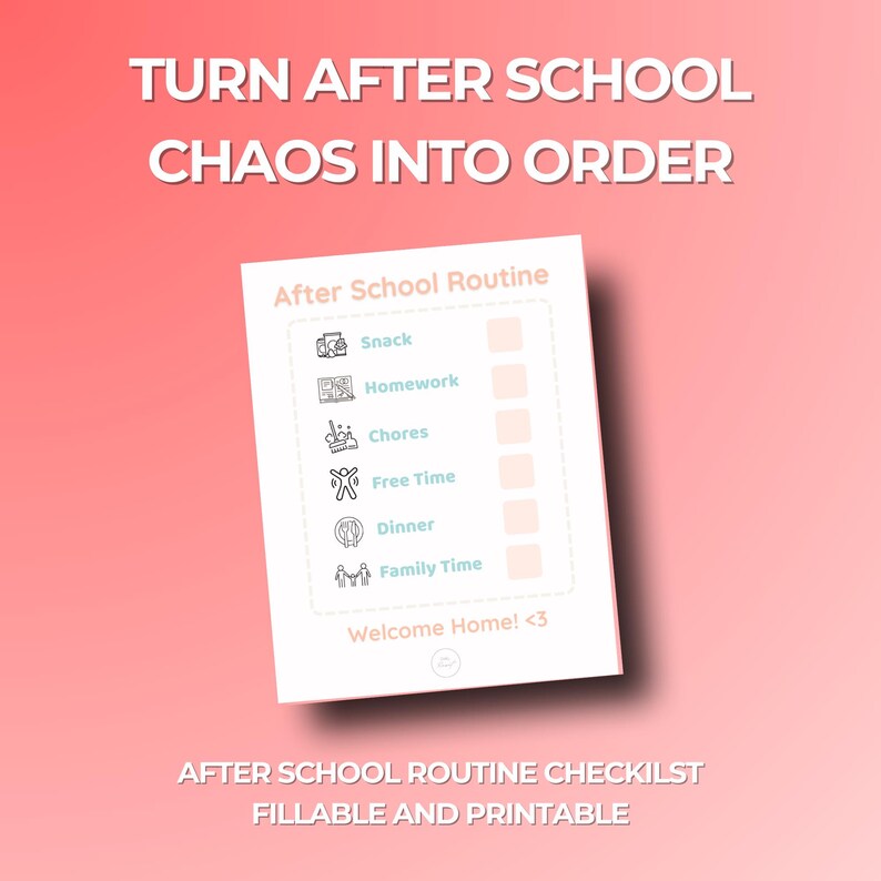 After School Routine Chart Printable for Kids | Homework & Chores ...