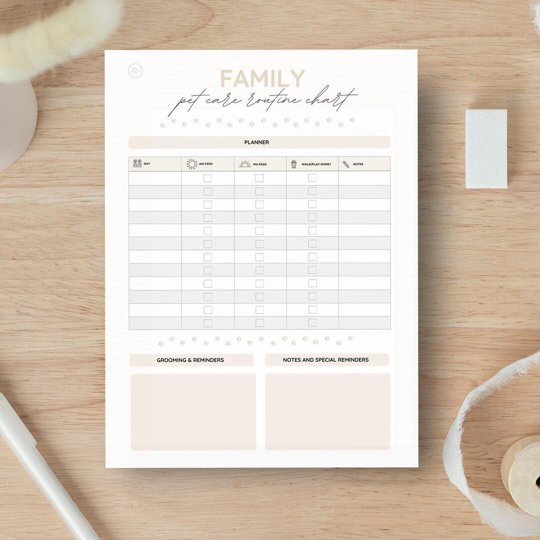 Family Pet Care Routine Chart Printable | Dog & Cat Daily Planner for ...