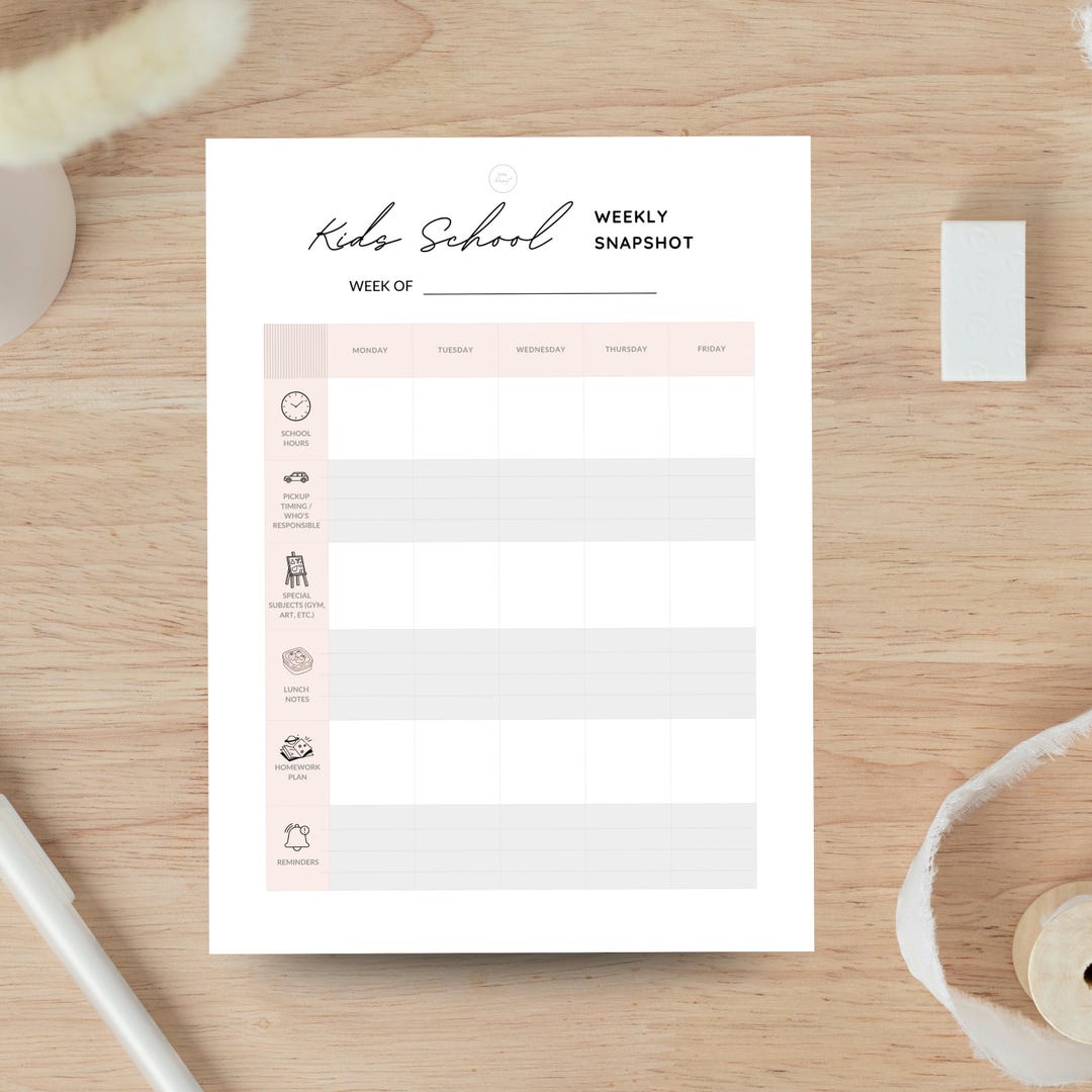 Weekly Kids School Schedule | Parent → Caregiver Handoff Sheet ...